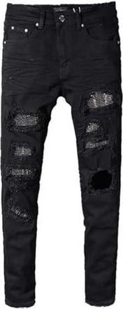 Generic Jean Homme Jeans Homme Jean Noir D&eacute;chir&eacute; High Street Estampage &Agrave; Chaud Slim Jambe &Eacute;troite - &Eacute;lasticit&eacute; Maximale, Style Sombre Tendance