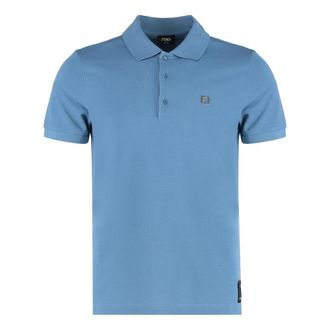 Fendi Baumwoll-Polo-Shirt mit gerippten Kanten - - Tops - Herren - Blau - L