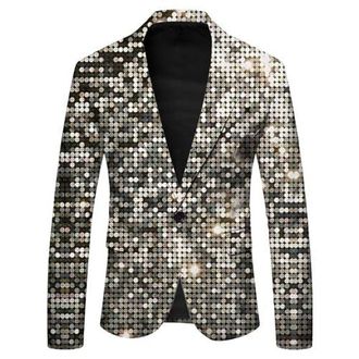 Generic Veste pour homme - Aspect paillettes - Impression &agrave; paillettes - Coupe ajust&eacute;e - Costume de f&ecirc;te disco - Pour carnaval, mariage et sc&egrave;ne (pas de v&eacute;rit