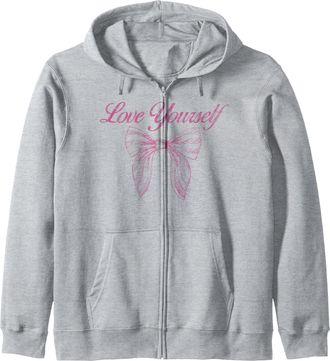 Trendy Apparel Love Yourself Coquette Cute Pink Ribbon Bow Kapuzenjacke