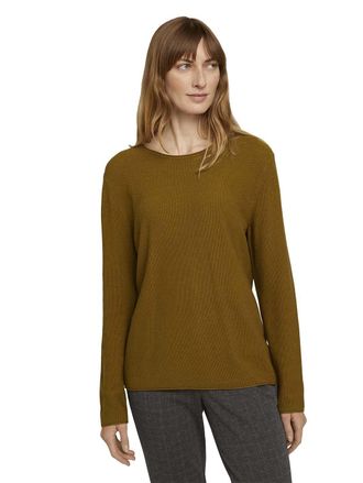 Tom Tailor Damen Strickpullover mit Struktur 1021036, 11218 - Khaki Olive, XS