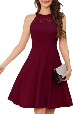 Bbonlinedress BBONL INEDRESS Abendkleider elegant f&uuml;r Hochzeit Sommerkleid Damen Festliche Kleider Neckholder Cocktailkleid Brautjungfer Hochzeitskleider Claret XL