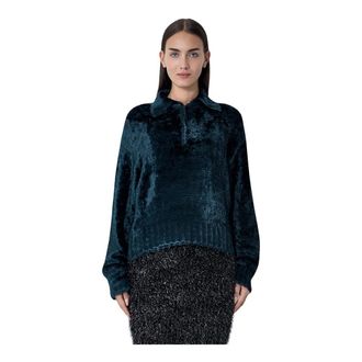 Lacoste Femme, Pulls, Bleu, Taille: 38 FR Runway Polo Collar Velour Sweater