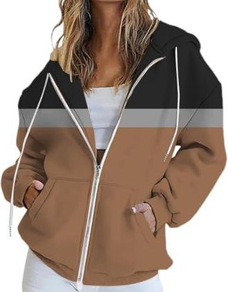 Generic Sweat à capuche pour femme à manches longues, léger, doux, confortable, décontracté, avec poches, sweat à capuche surdimensionné à fermeture éclair, Z