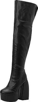 E.SSUE Femmes Bottes Hautes Longue Hiver Botte Vintage Chunky Femmes Cheville Cheville Chaussures Bottes Bottes Bottes R&eacute;tro Mi-Mollet L&eacute;opard Femmes Bottes