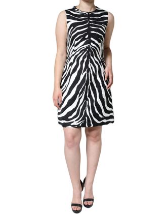 Dolce & Gabbana Womens Black White Zebra A-Line Sheath Mini Dress And Viscose Cotton