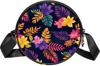 Generic Petit sac &agrave; bandouli&egrave;re Circle pour femme, motif feuille dart, sac &agrave; dos &agrave; bandouli&egrave;re avec fermeture &eacute;clair, bretelles r&eacute;glables, sac &agrave; main rond d&eacute;c