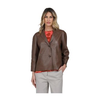 The Jackie Leathers Blazer en cuir simple boutonnage - Femme - Vestes - Brun - Taille: 46 FR