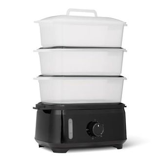 Amazon Basics Elektrischer Dampfgarer zum Garen von Gem&uuml;se mit 3 Ebenen, BPA-frei, 9L, 950W, Schwarz