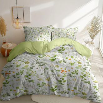 Generic Bettw&auml;sche Set 3-teilig aus Mikrofaser, weich & atmungsaktiv, Aquarell Kleine Wildblumen Bettbezug Set f&uuml;r Kinder Jungen M&auml;dchen, inkl. 2 Kissenbez&uuml;ge