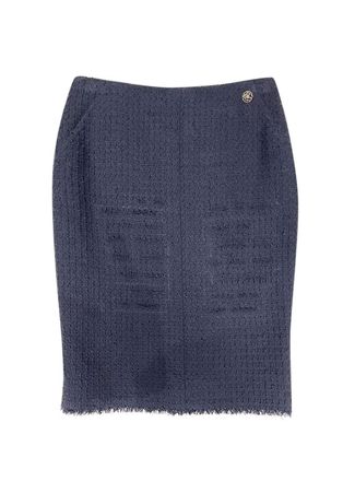 Chanel Navy Blue Lesage Tweed Knee Length Skirt Size XS
