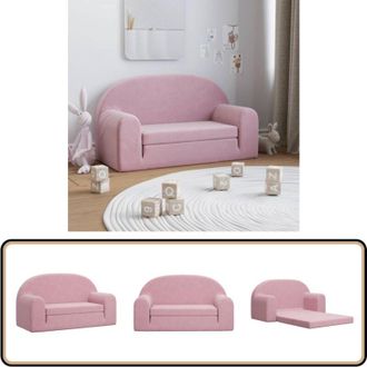 vidaXL Kinder-Schlafsofa 2-Sitzer Rosa Weicher Plüsch - Kinder-Sofa - Kinderzimmersofa - Kuschelbett - Spielplatz - Rosa Sofa