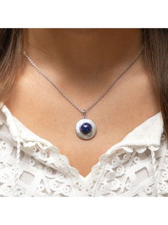 Zeeme Gemstones Halskette Silber 925 rhodiniert 42+3cm glanz/matt mit echtem Lapis 10mm