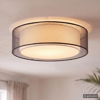 Loistaa home24 LED-Deckenleuchte Chloe 50 x 16 x 50cm Grau/Grau Mischgewebe Nicht austauschbare LEDs