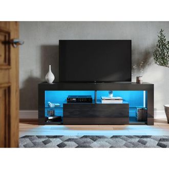Sonni Sonni - Lowboard Schwarz tv Schrank mit Led Beleuchtung(12 Farben k&ouml;nnen eingestellt Werden), Griffloses Design,140x35x50.5cm