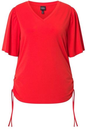 Ulla Popken T-Shirt T-Shirt Raffb&auml;nder V-Ausschnitt Fl&uuml;gel-Halbarm