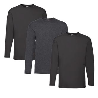 Fruit Of The Loom Valueweight Langarm-T-Shirt f&uuml;r Herren, 2 x Schwarz + 1 x Dark Heather + 1 x Hlkauf Notizblock, 3XL
