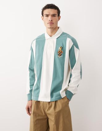 Abercrombie & Fitch Lang&auml;rmliges, gestreiftes Rugby-Polohemd in Blau und Wei&szlig;