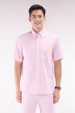 Eden Park Chemise &Agrave; Manches Courtes En Coton Ray&eacute; Rose Coupe Droite