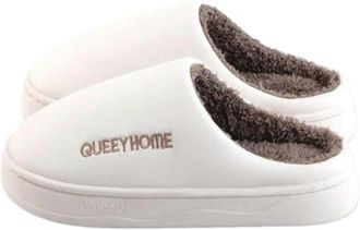 Generic Pantoufles dint&eacute;rieur doubl&eacute;es pelucheuses, chaudes &agrave; enfiler et r&eacute;sistantes &agrave; leau pour adultes, blanc, Medium