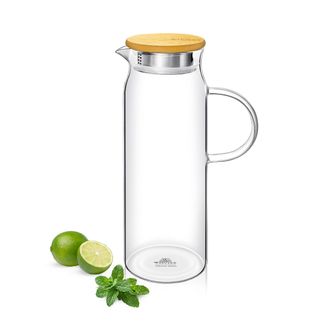 Wilmax England Wilmax | Glaskaraffe mit Bambusdeckel | 1500ml | Karaffe für Heiß- oder Kaltgetränke | Wasserkaraffe aus Borosilikatglas | Glaskrug für Tee, Saft, Mil