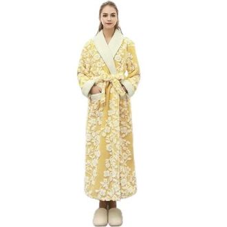 Generic QXDZSW Hiver Chaud Polaire Longue Robe Couple V&ecirc;tements de Nuit &Eacute;pais Flanelle Jacquard Peignoir de Nuit L&acirc;che Homewear Lounge Wear, Femme Jaune &Eacute;pais