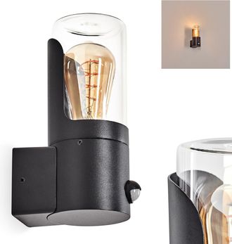 HOFSTEIN Außenwandleuchte Morbak, Außenleuchte mit Bewegungsmelder aus Metall/Glas in Schwarz/Klar, moderne Wandlampe 1-flammig für Terrasse/Hof/Eingangsbereic