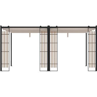 Vente-Unique Pergola autoportante modulable en acier avec toit r&eacute;tractable et treillis - 10,6 m&sup2; - noir - MAZARA