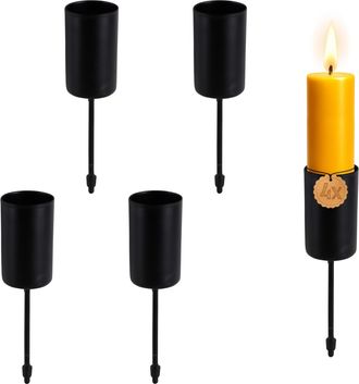 Matches 21 Kerzenhalter 4er Set Metall Schwarz &Oslash; 2,3 cm mit Stab - Adventskranz Kerzent&uuml;llen f&uuml;r Stabkerzen