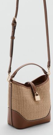 Mango Sac seau en toile contrast&eacute; marron moyen - Femme - Taille unique - MANGO