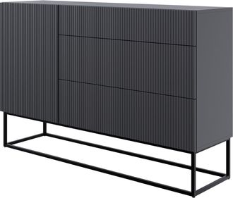 Selsey Kommode Schrank Aufbewahrungsschrank 140 cm Mit 3 Schubladen Und 1 T&uuml;r Schwarz Schwarze Beine Veldio