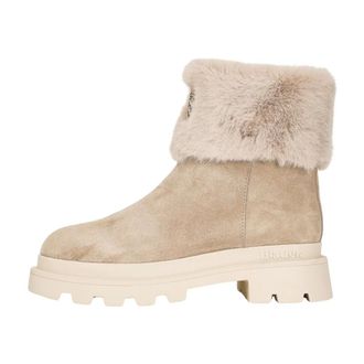 Blauer Femme, Chaussures, Beige, Taille: 36 EU Bottes dHiver Beige en Daim avec Fourrure