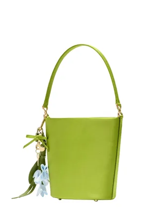 Self Portrait Satin with Charms Bucket Bag - Green