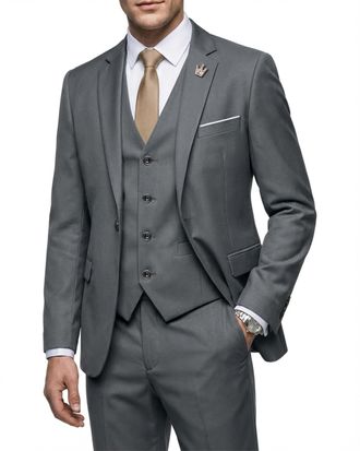 Mys Herren 3-teiliges Anzug-Set mit Krawatte, Ein-Knopf-Jacke, Weste und Hose, Party, Hochzeit, Abschlussball, Blazer, Weste und Hose, grau dunkel, XX-Lar