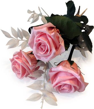 Beija Flor Handgebundener Rosenstrauß mit 3 Rosen und Ruscus - Echte ewige Rosen 3 Jahre haltbar - Rosen mit Stielen Höhe 26 cm - Made in Germany (Rosa)