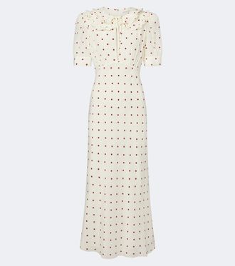 Alessandra Rich Robe midi en soie &agrave; pois et volants