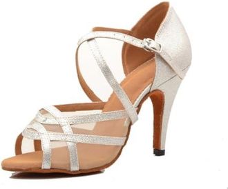 MGM-Joymod Chaussures de Danse Latine Moderne en Maille à Paillettes pour Femme,Argenté Pailleté de 10cm Talon,36.5 EU