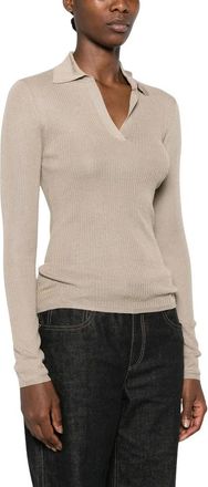 Max Mara Femme, Pulls, Beige, Taille: 42 FR Pull &agrave; col en V