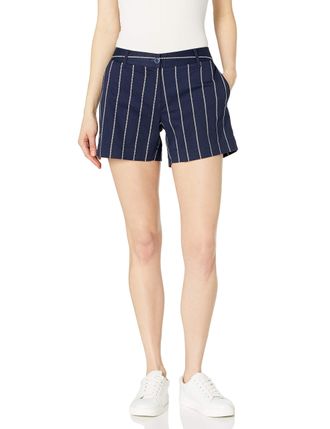 Nautica Damen Bequeme Taillierte Stretch-Baumwolle, Solide und Neuartige Shorts, Marineblau gestreift, 34