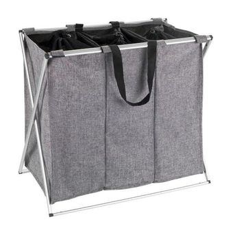 WENKO Panier à Linge Trio Gris chiné - Corbeille à Linge Capacité: 130 l, Polyester, 63 x 57 x 38 cm, Gris