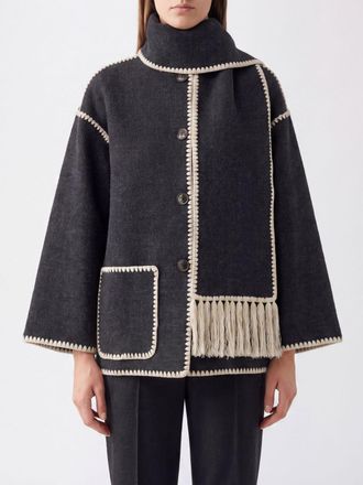 Toteme Manteau court relaxed fit en laine recycl&eacute;e avec col &eacute;charpe