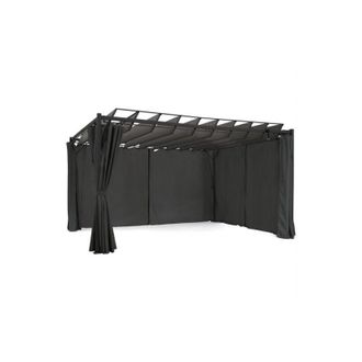 IDMarket Pergola &eacute;dition suprem lames orientables 3x4 M et 4 rideaux gris anthracite