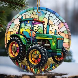 Generic Traktor Weihnachten Deko Weihnachtsschmuck Mit Schnur Christbaumschmuck Anh&auml;nger Keramik Weihnachtsbaum Deko