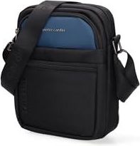 Pierre Cardin Sac à bandoulière pour homme Cuir végétalien Produit végétalien 18x25x6 cm 2061-ALAN09, Noir et bleu, Taille unique