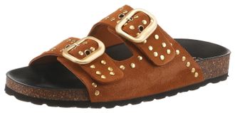 Verbenas Pantolette VERBENAS, Damen, Gr. 40, mokka, Veloursleder, unifarben, Schuhe Pantolette, Sommerschuh, Hausschuh, Strandschuh mit Nietenverzierung