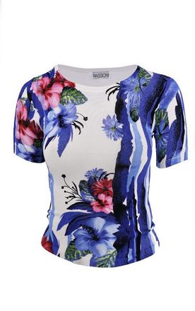 Passioni Cardigan Twinset in Blau-Schwarzem Blumen- und Abstraktem Aquarelldruck
