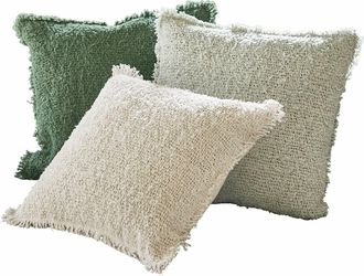 Loberon Kissenhülle 3er Set Juliana, natürliche & vielseitige Farbtöne, mit feiner Textur & Fransen, Kissenbezüge, Wohntextilien, Baumwolle, Creme/grau/grün