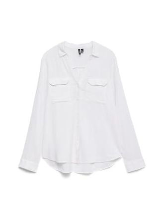 Vero Moda Vmlinn Linen Bumpy Ls Shirt WVN Noos Chemisier &agrave; Manches Longues pour Femme, Blanc., M