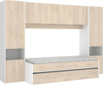 Vente-Unique Rimobel Ausziehbett mit Bettbr&uuml;cke - 90 x 190 cm - Eichefarben & Wei&szlig; - Selena