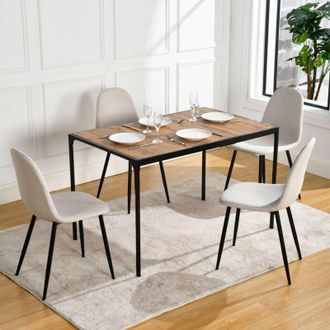 Urban Meuble Urban Meuble - Ensemble de table effet bois style industriel et 4 chaises style scandinaves blanches cassées